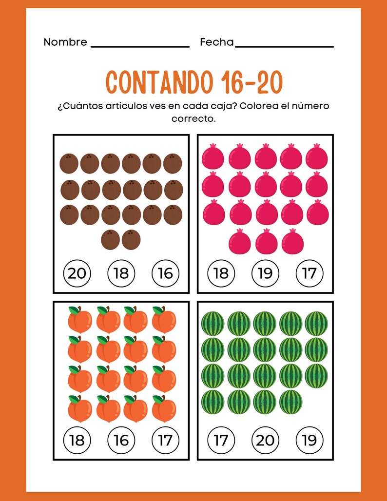 Counting 16-20 in Spanish, Math, Mathematics, Spanish, Kindergarten ...