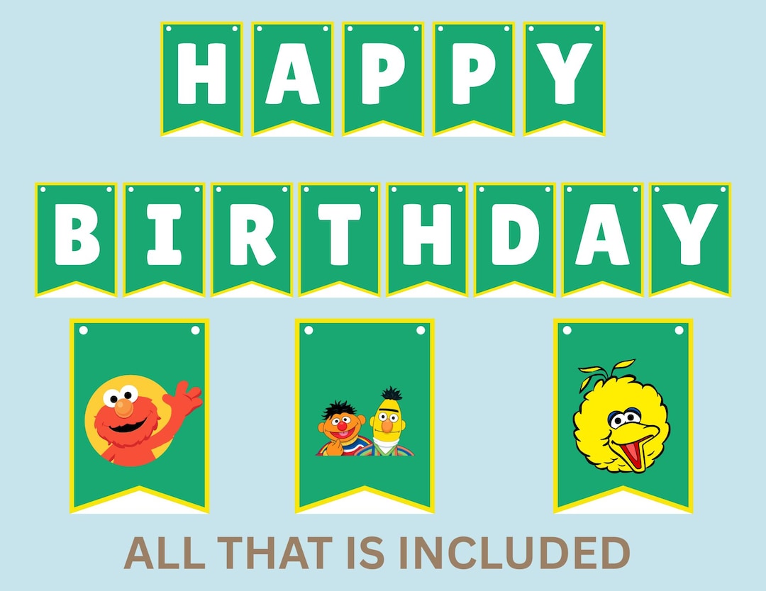 Sesame Street Birthday Banner Printable | Elmo Big Bird Bert Ernie ...