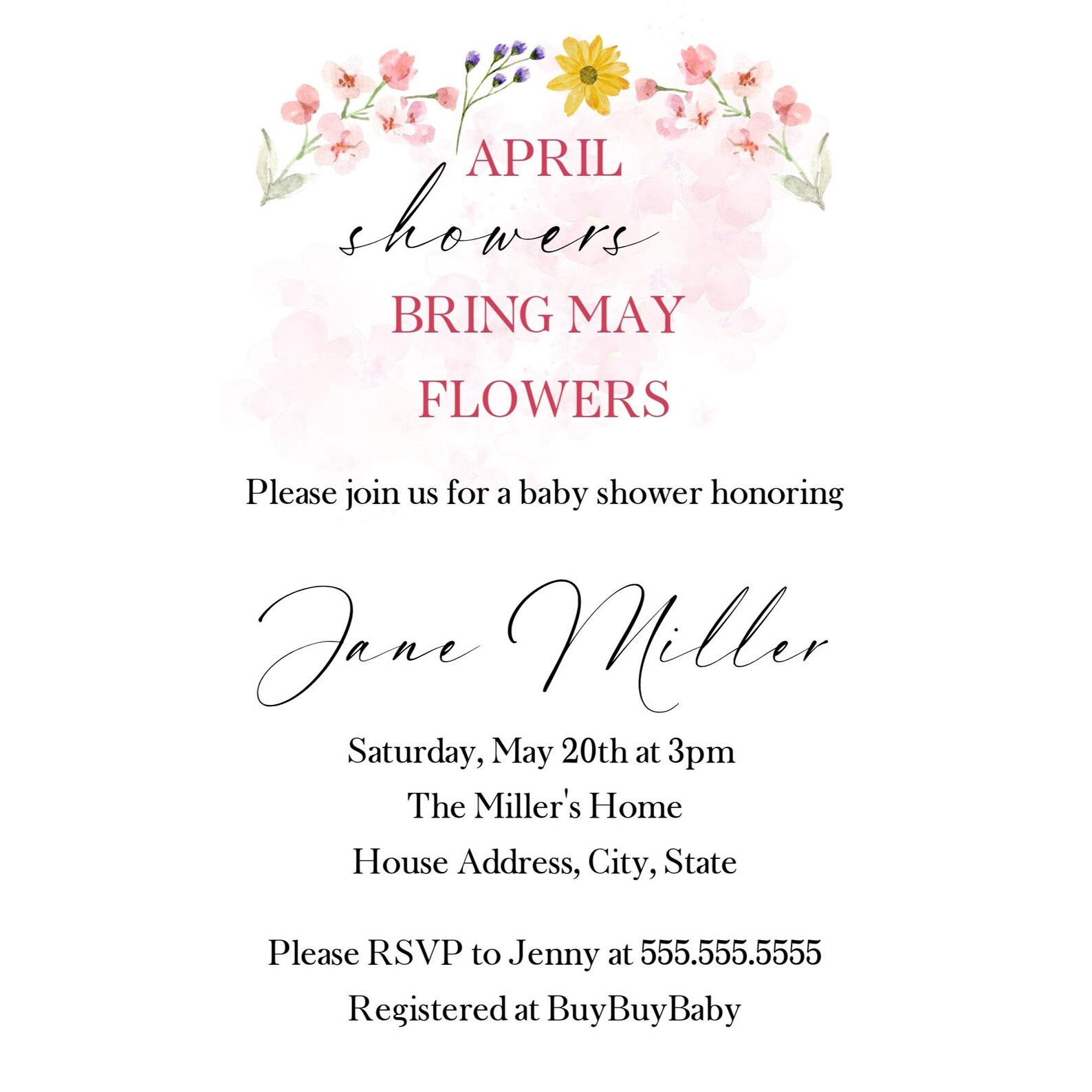 April Showers Bring May Flowers Baby Shower Invitation, Baby Girl ...