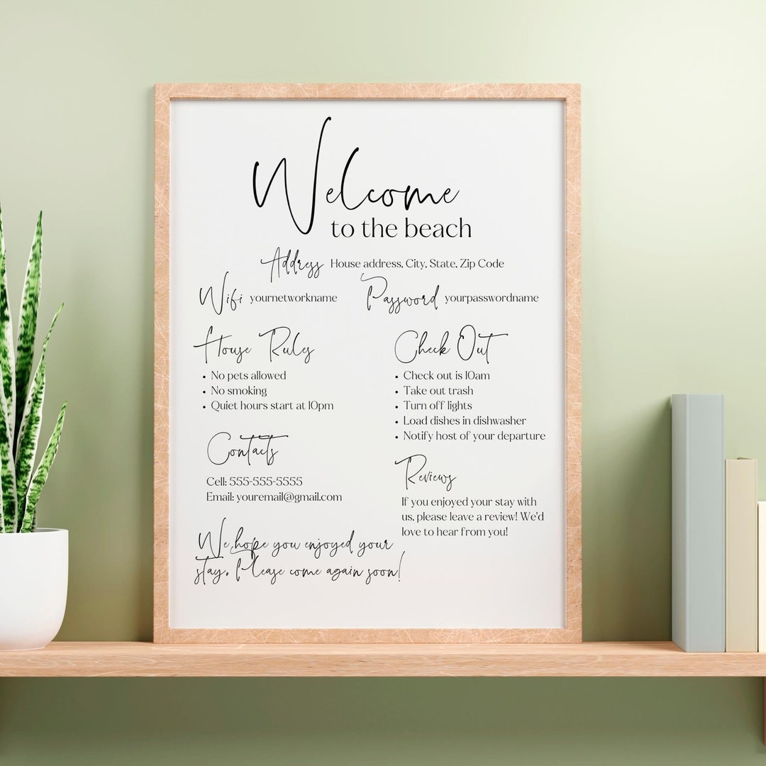 Beach House Welcome Sign, Vacation Rental Editable Template, Printable ...