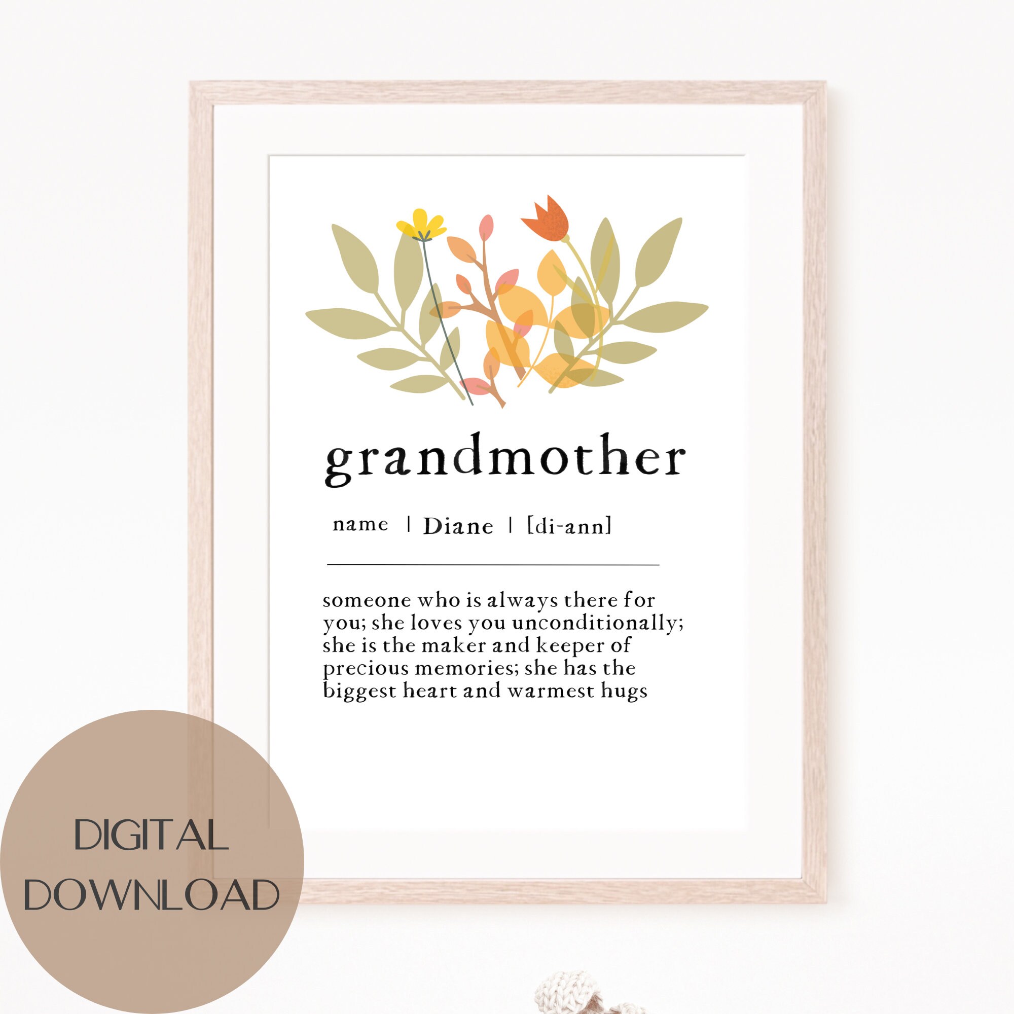 Grandmother Definition, Custom Printable Art, Instant Download, Quote ...
