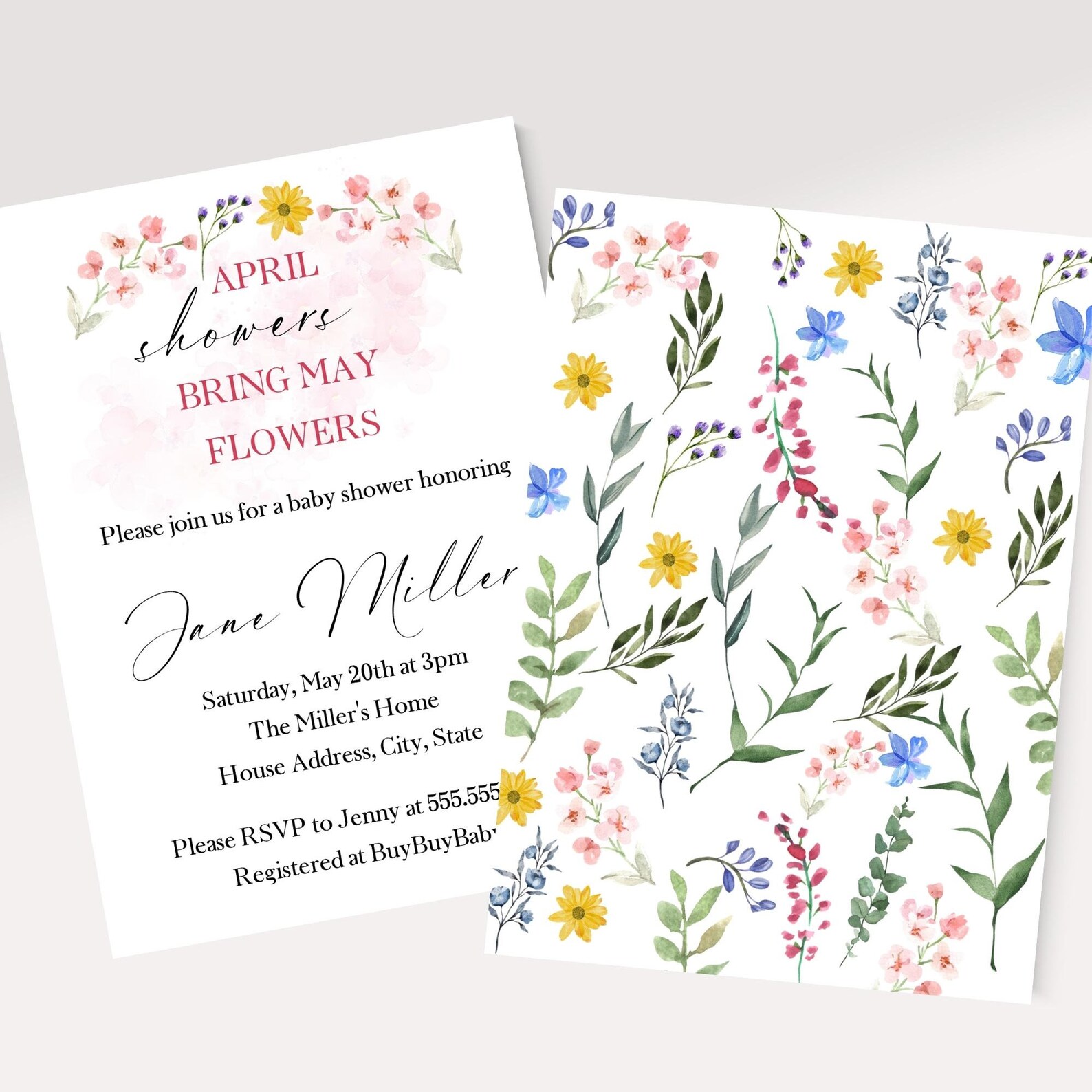 April Showers Bring May Flowers Baby Shower Invitation, Baby Girl ...
