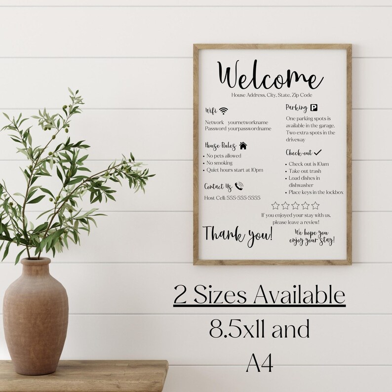 Airbnb Welcome Sign Template, Welcome Guide Airbnb, Airbnb Rental Check ...
