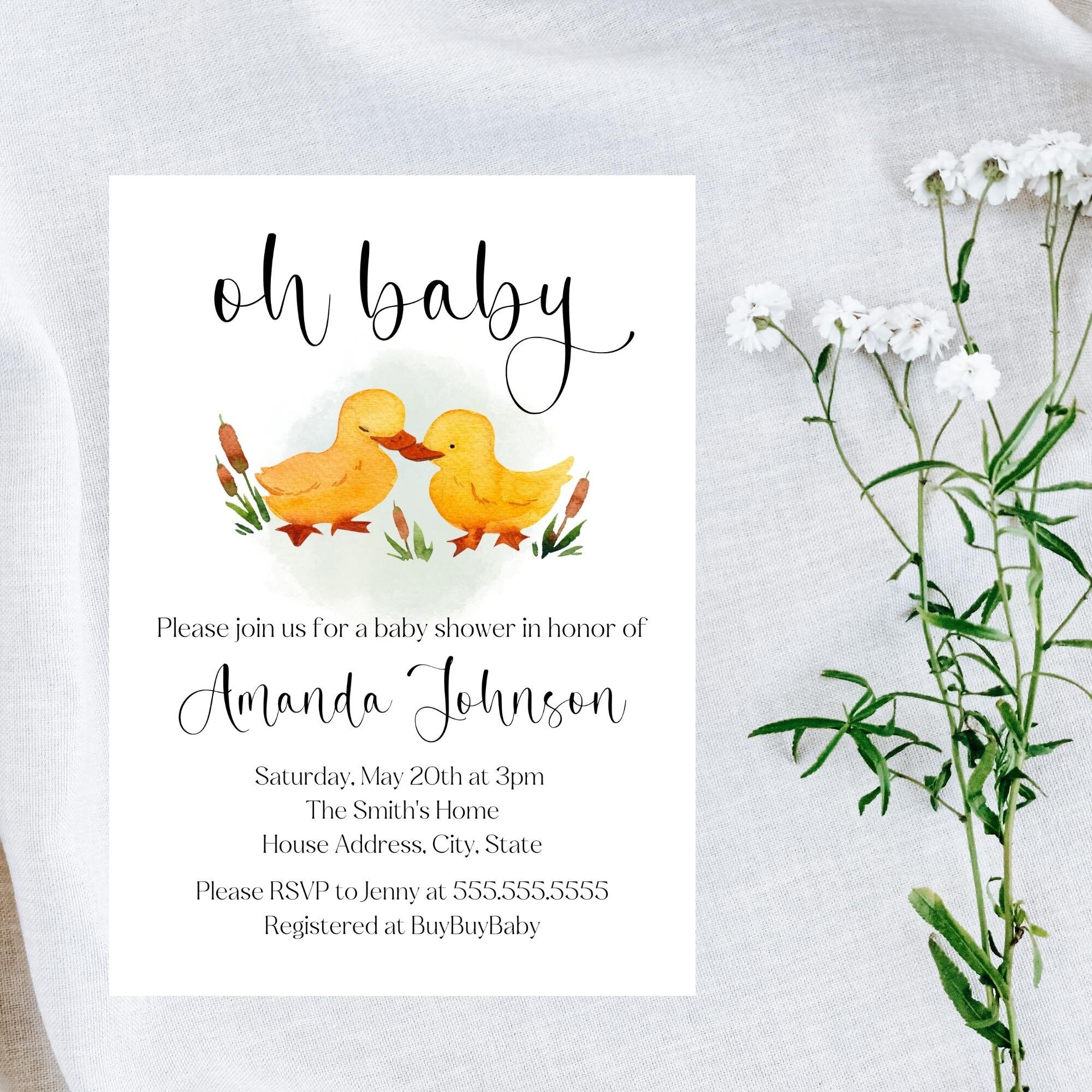 Duck Baby Shower Invitation, Duck Invitation Cute, Editable Template ...
