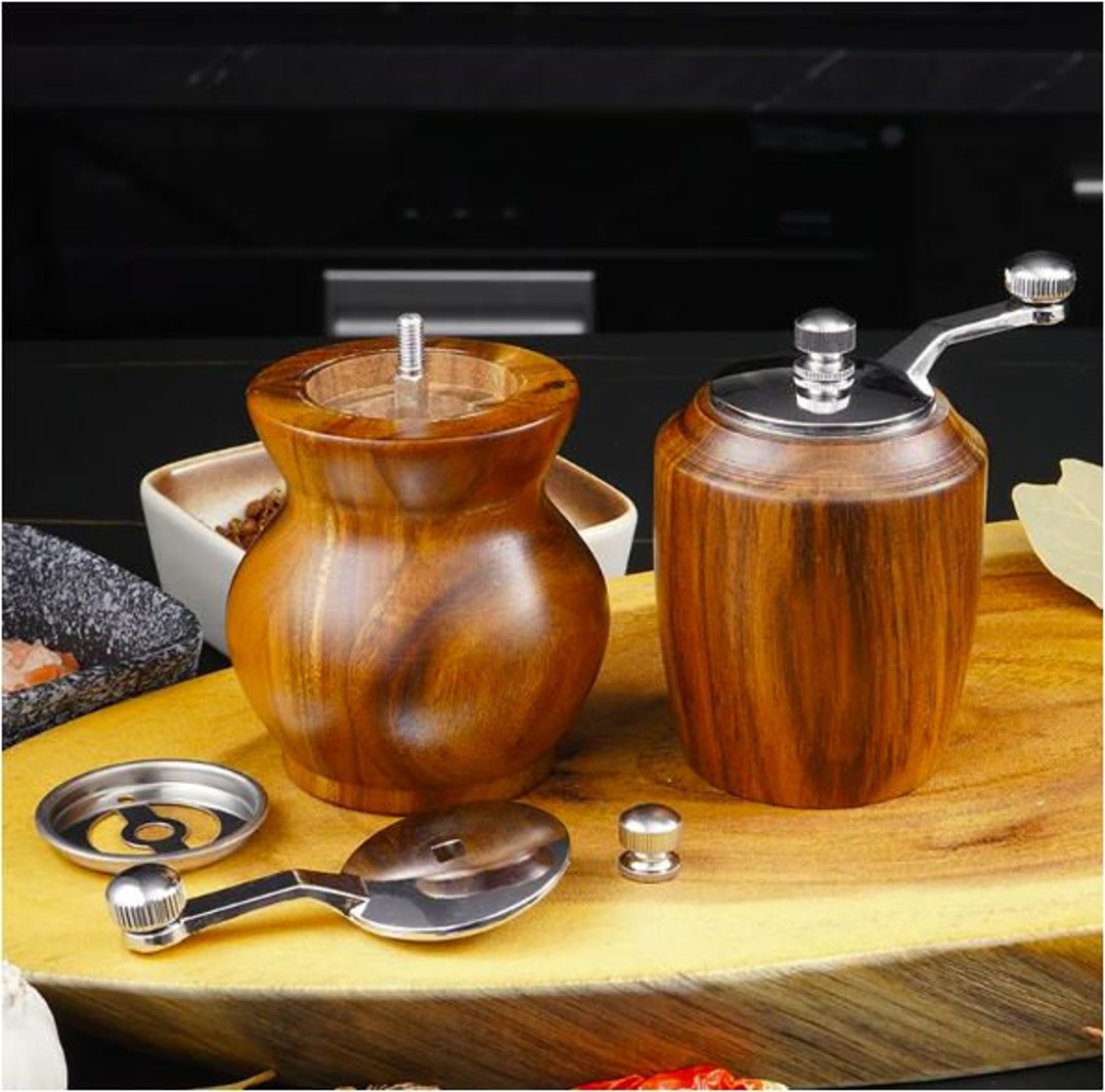 Wood Salt Pepper Mill Hand Operated Mini Ceramic Core Grinder Pepper ...