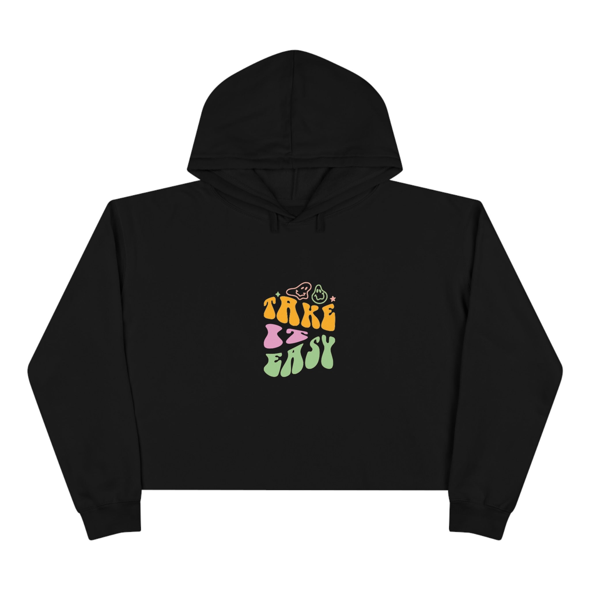 Take It Easy Crop Hoodie, Hippie Crop Top, Smile Face, Groovy Hoodie ...