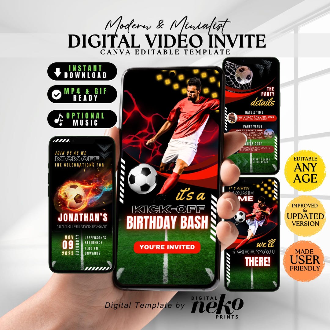 Soccer Party Invite: Sports Theme Kick off Soccer Birthday Invitation ...