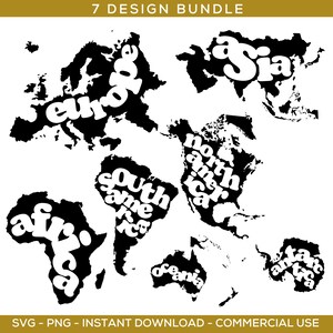 Continents SVG Bundle, Africa Svg for Shirts, Map of the World SVG ...