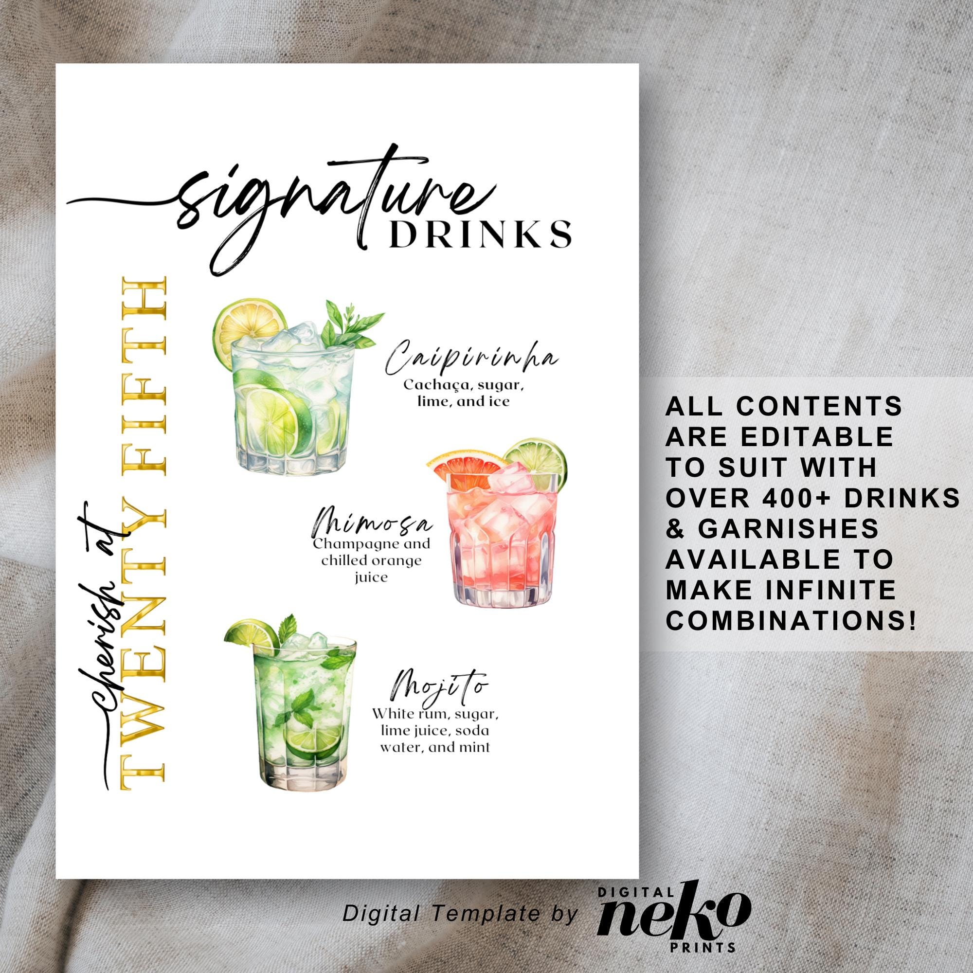 Editable Drinks List: Gold Bar Menu Template, Modern Editable Drink ...