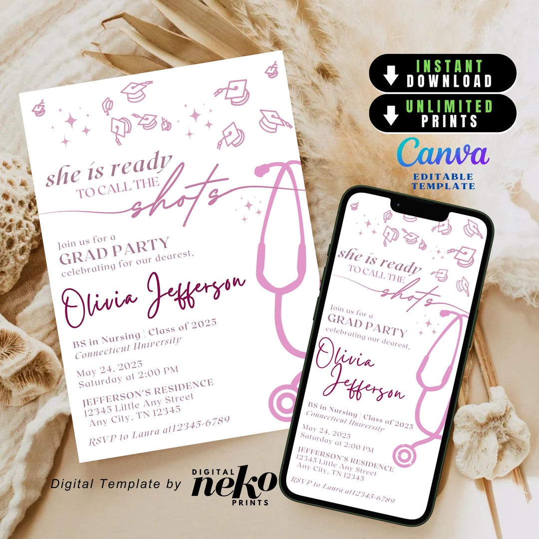RN Grad Party Invite, Blush Pink RN Graduation Invitation, Mobile and ...