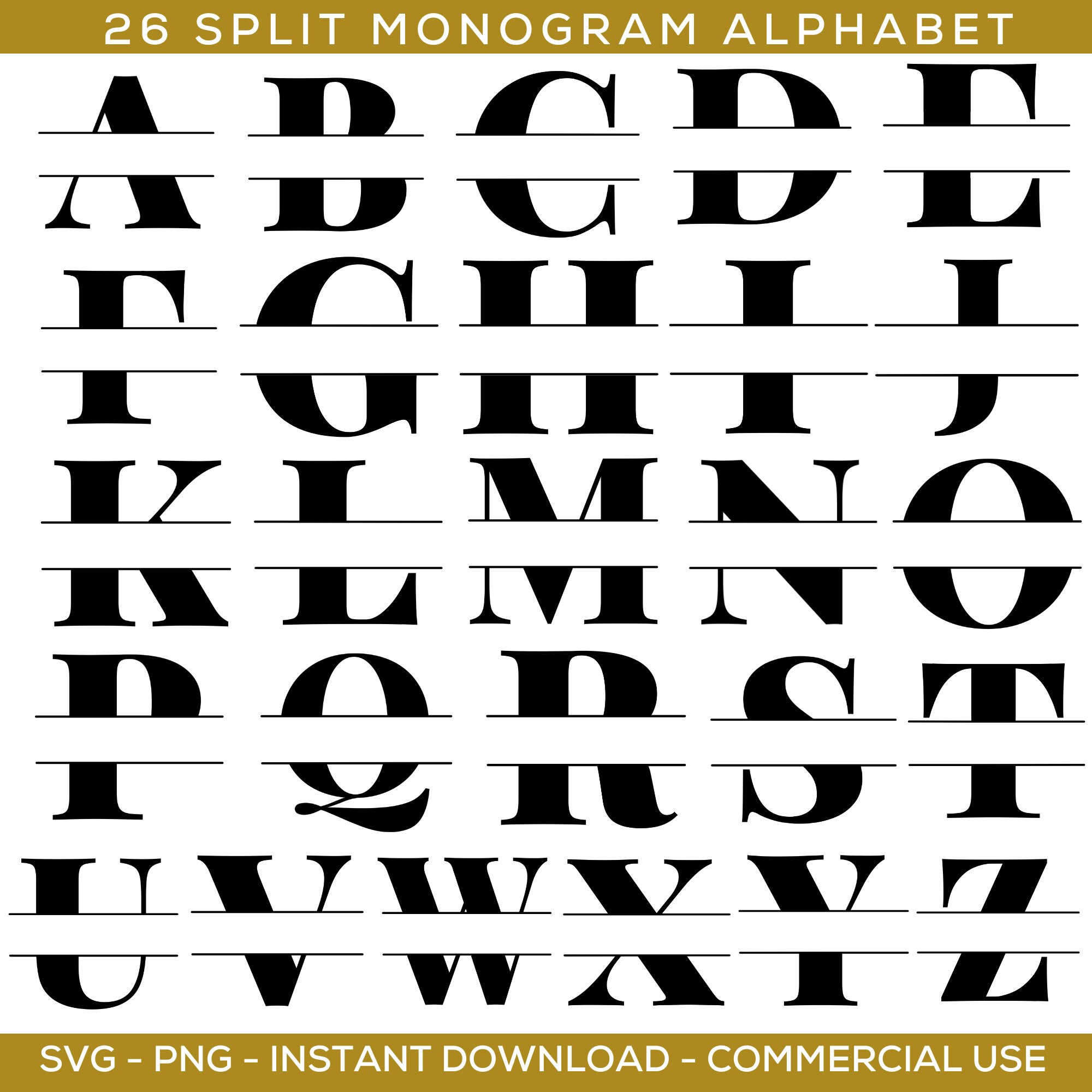 Split Monogram SVG Files for Cricut, 26 Individual Svg, Editable Split ...