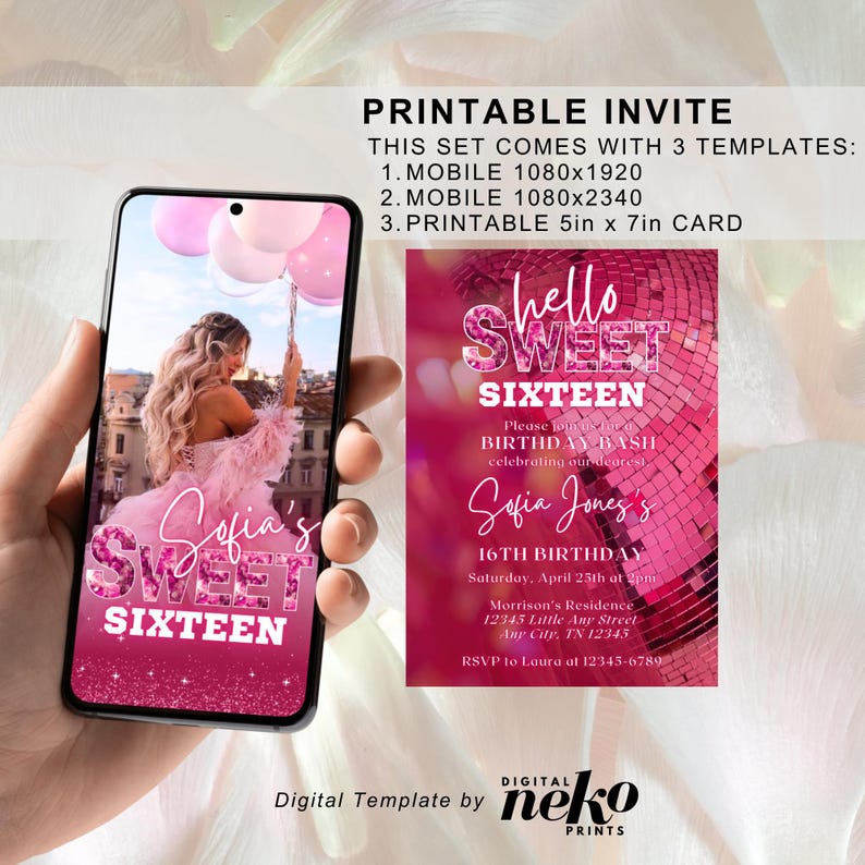 Sweet 16th Birthday Invite, Glam Animated 16th Digital Invite, Video ...