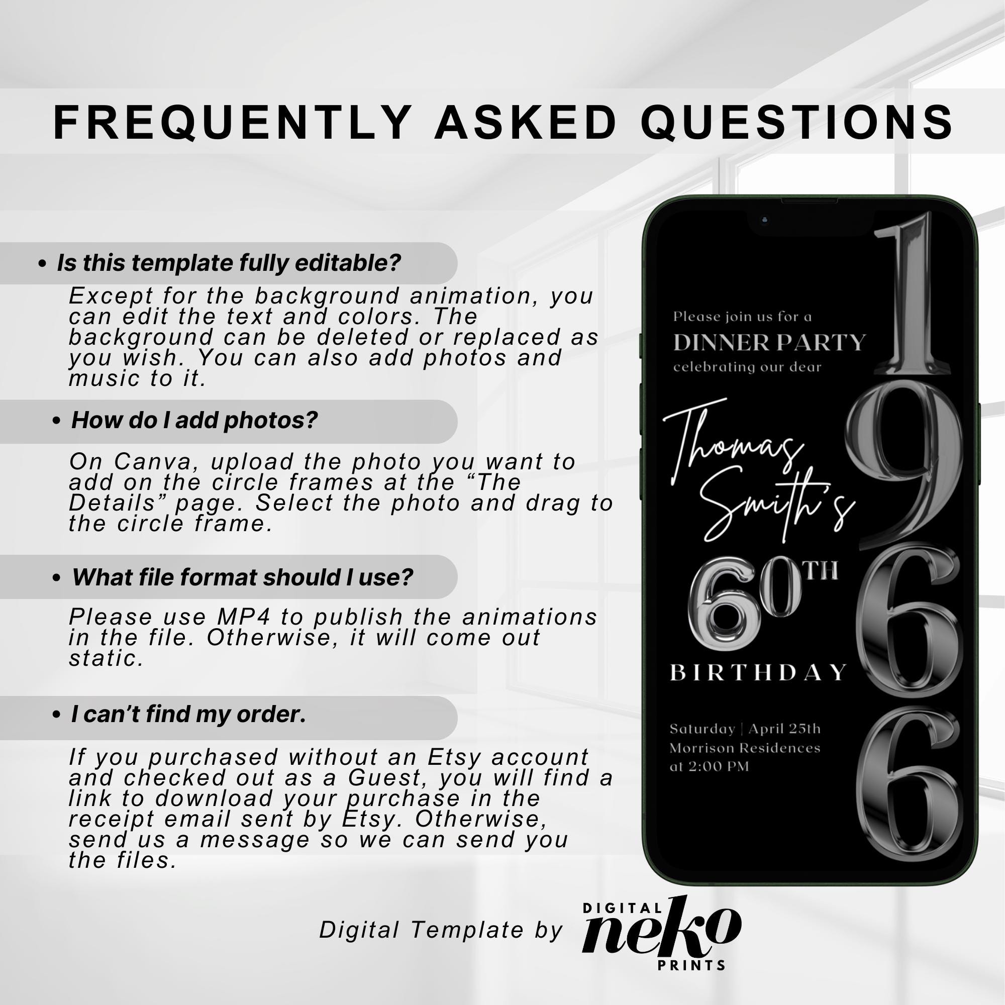 Digital 60th Birthday Invite: Modern Animated Video Invitation for Men ...