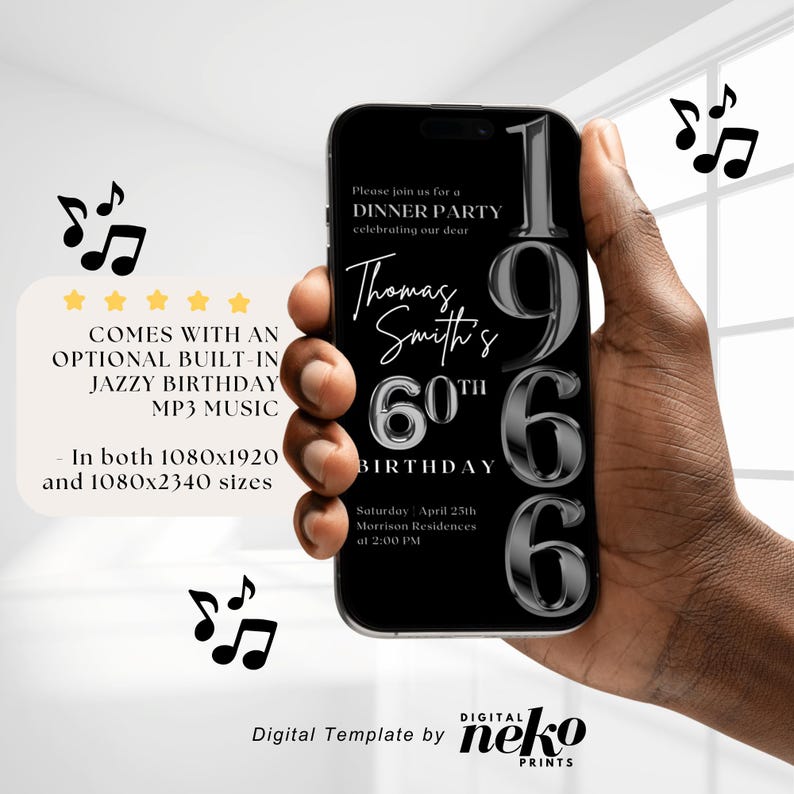 Digital 60th Birthday Invite: Modern Animated Video Invitation for Men ...