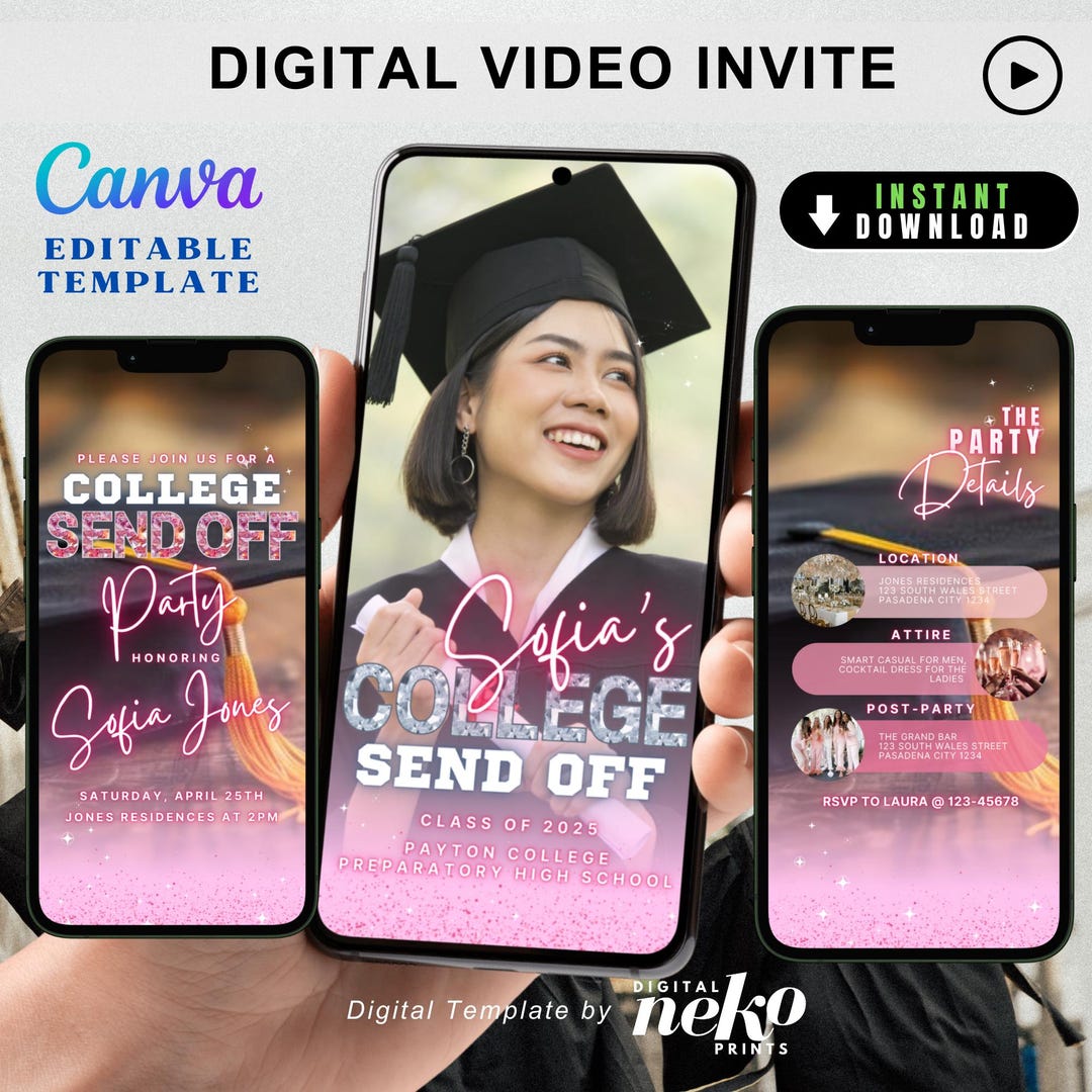 Blush Pink Grad 2025 Invite, College Sendoff Trunk Party Invite for ...