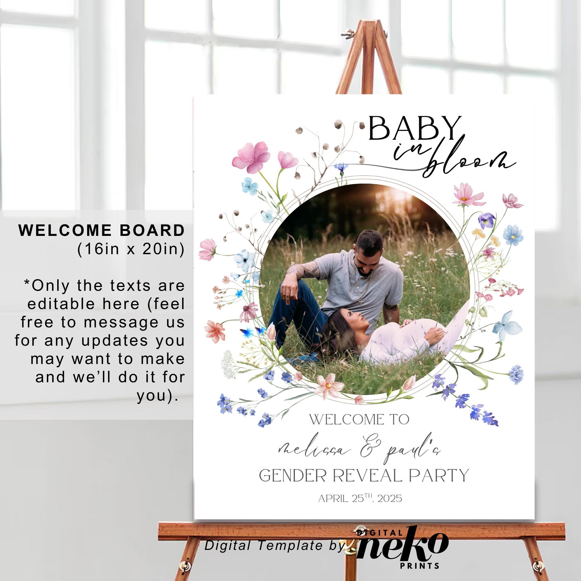 Floral Gender Reveal Printable Bundle Set, Baby Shower Welcome Sign ...