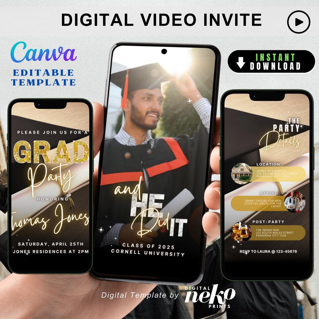 Black Gold He Did It High School Grad Him Elegant Editable College ...