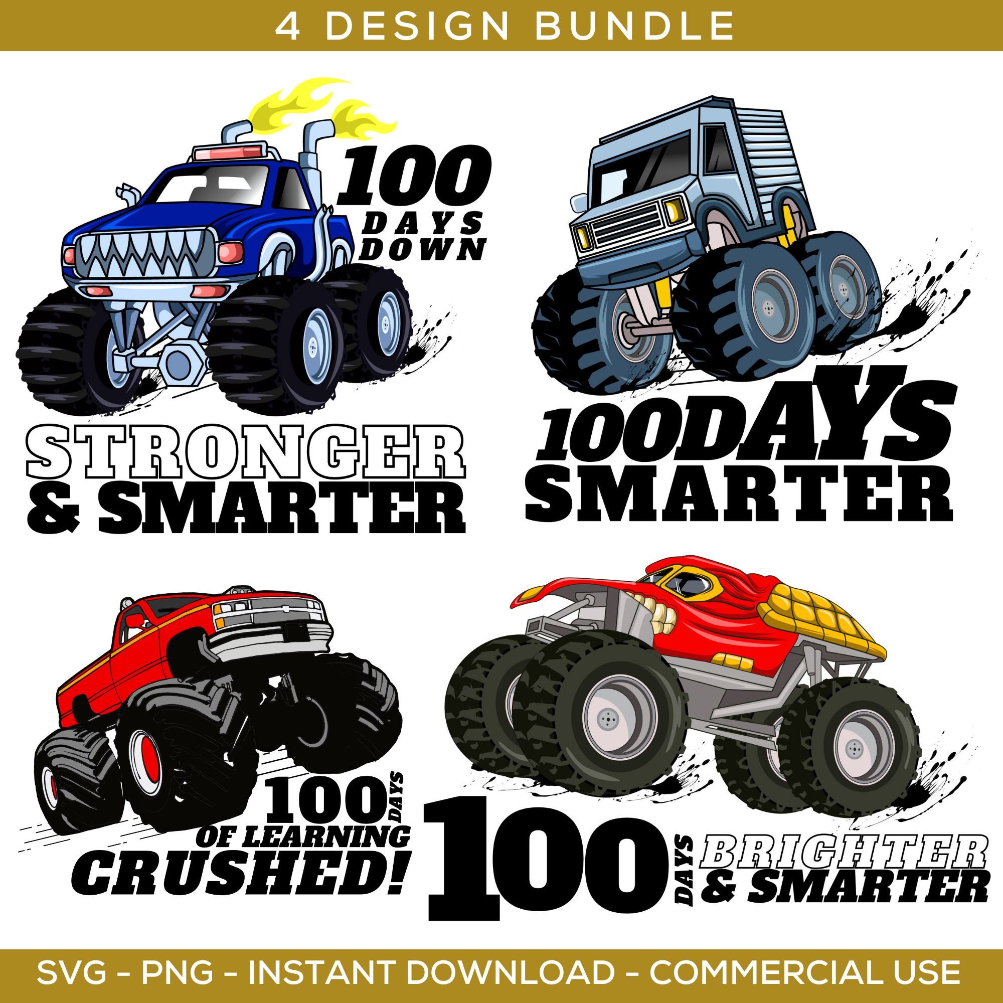 100 Days of School PNG Svg Boy, Monster Truck Svg, 100th Day of School ...