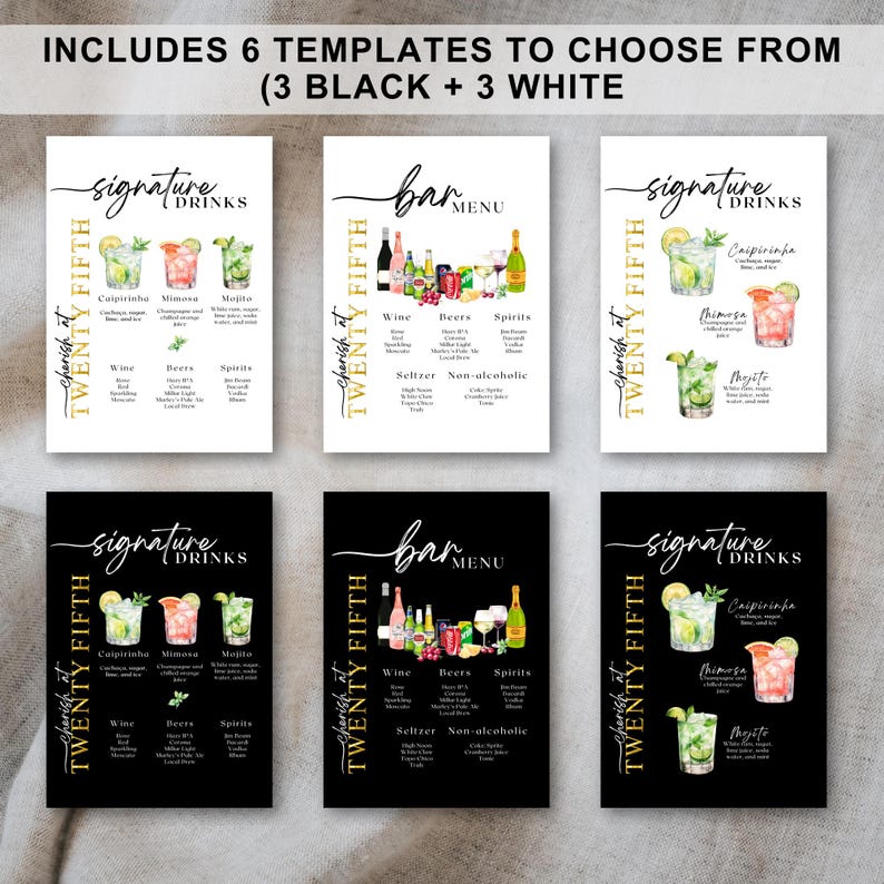 Editable Drinks List: Gold Bar Menu Template, Modern Editable Drink ...