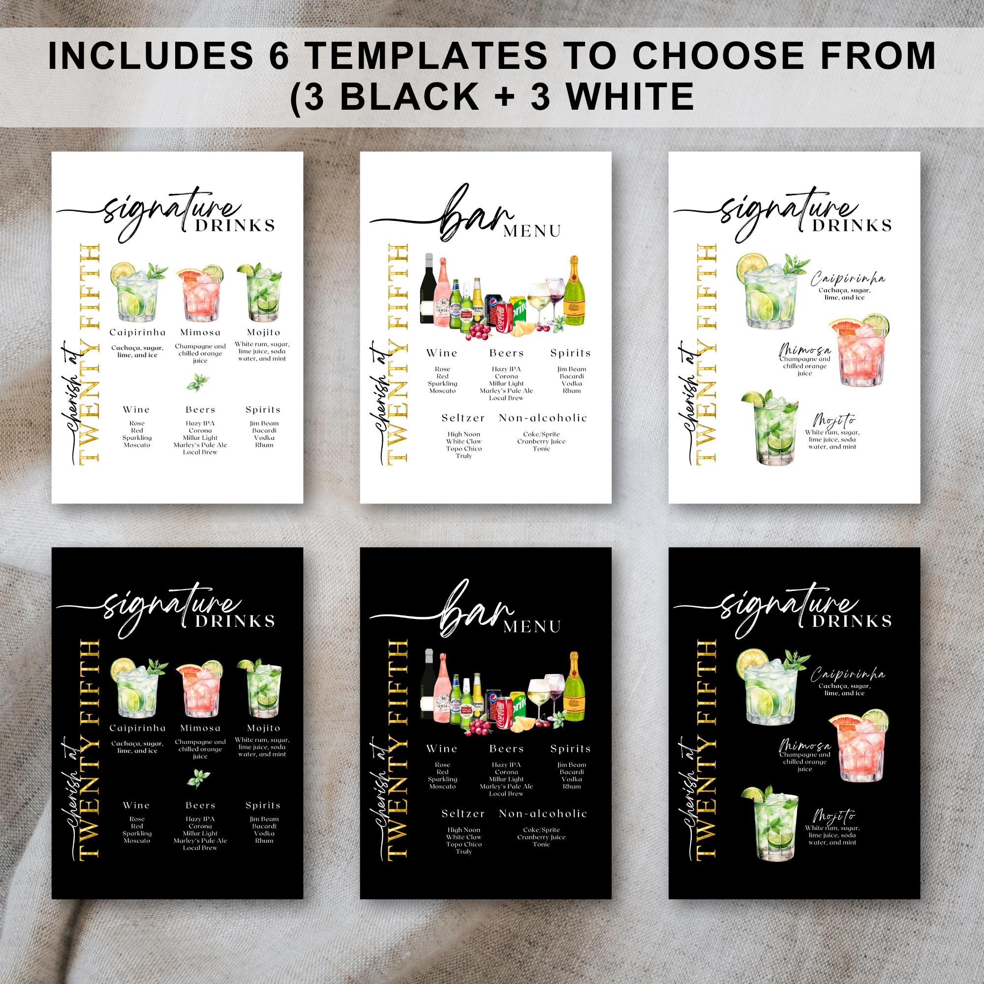 Editable Drinks List: Gold Bar Menu Template, Modern Editable Drink ...