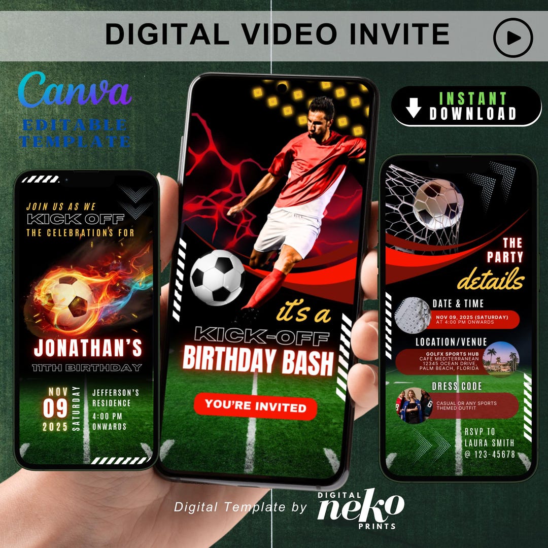 Soccer Party Invite, Sports Theme Kick off Soccer Birthday Invitation ...