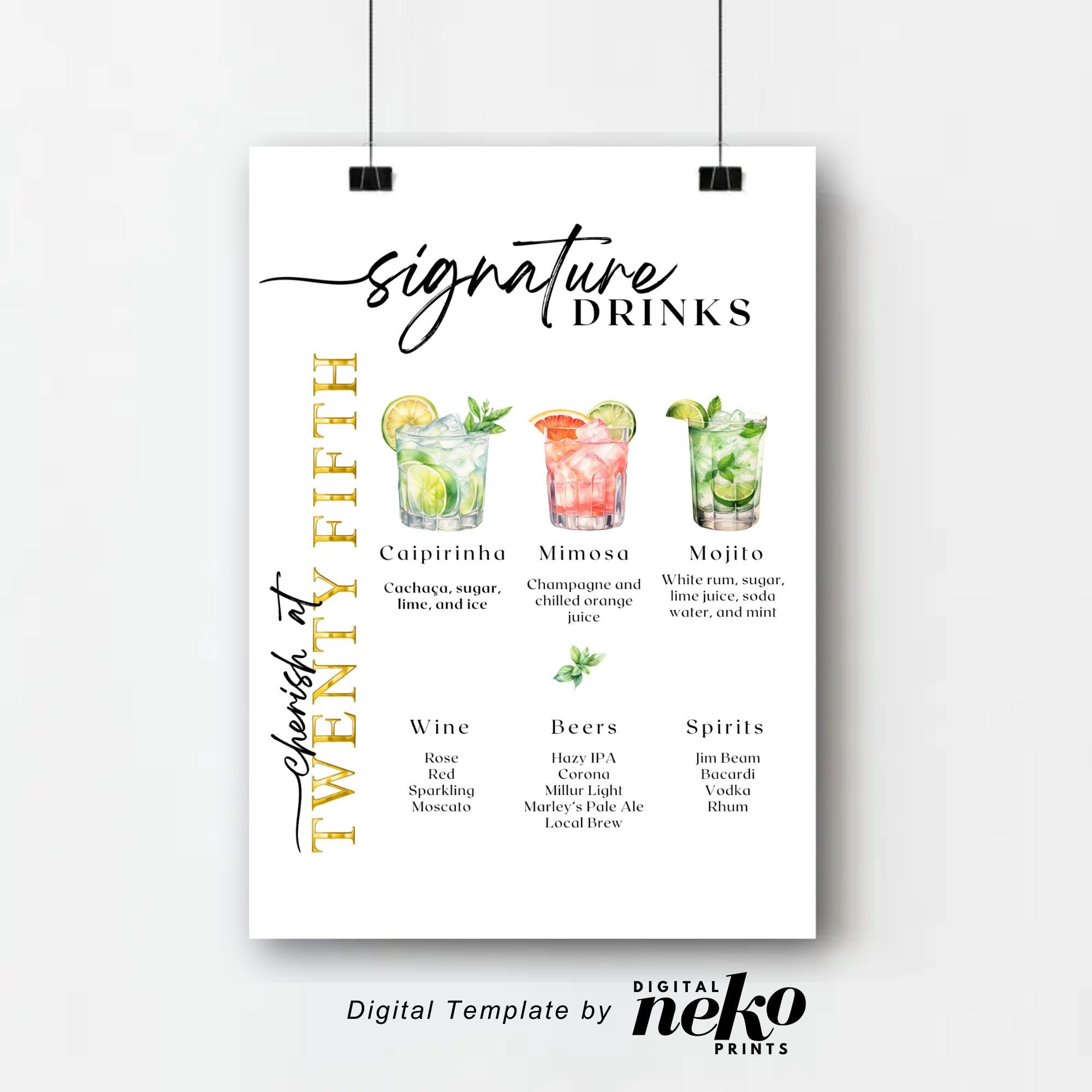 Editable Drinks List: Gold Bar Menu Template, Modern Editable Drink ...