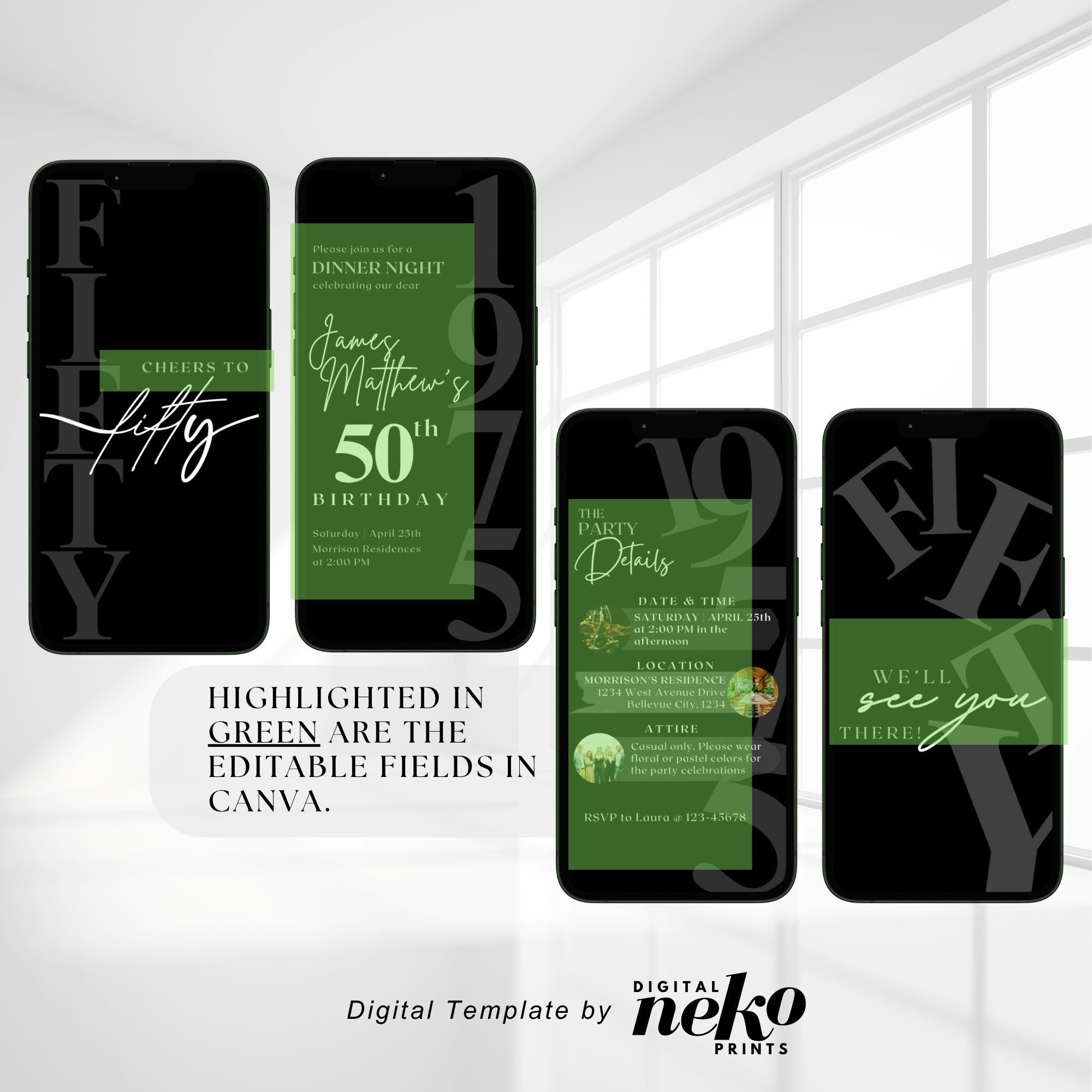 Modern 50th Invite for Men: Minimalist for Him Black Birthday ...