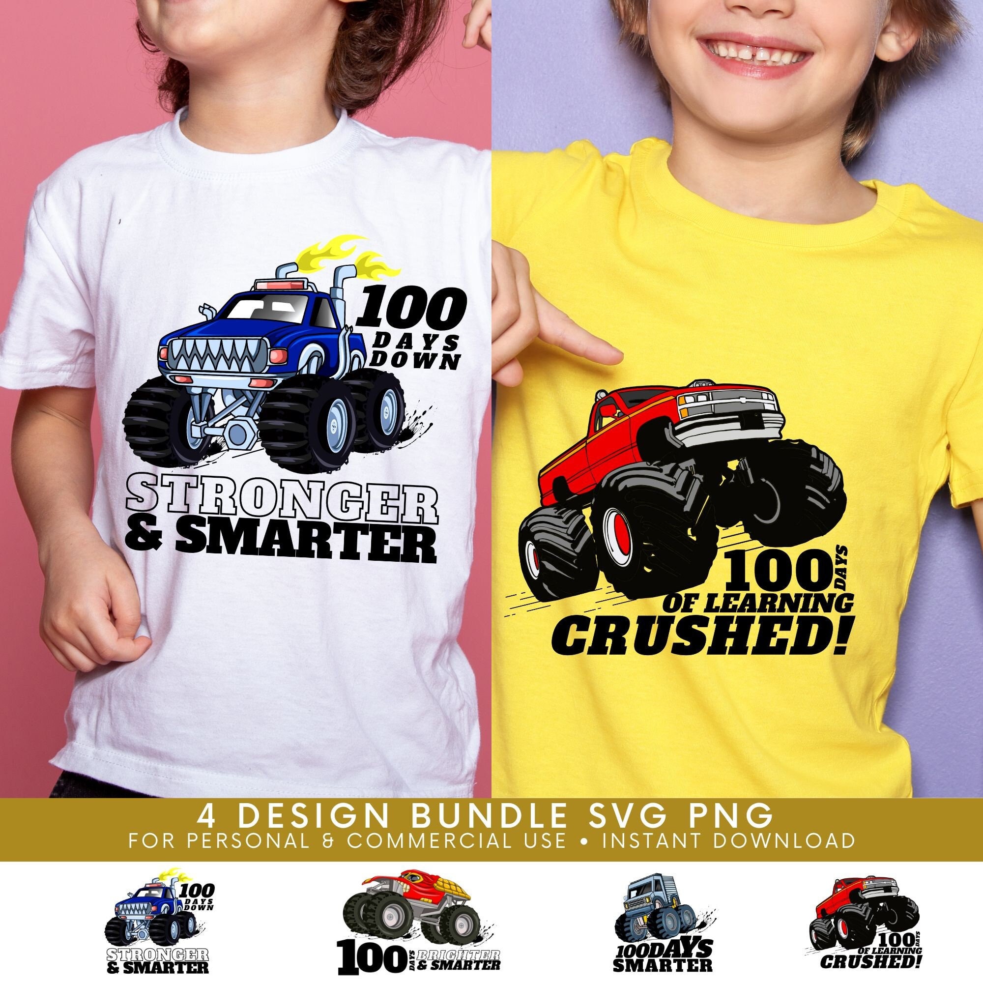 100 Days of School PNG Svg Boy, Monster Truck Svg, 100th Day of School ...