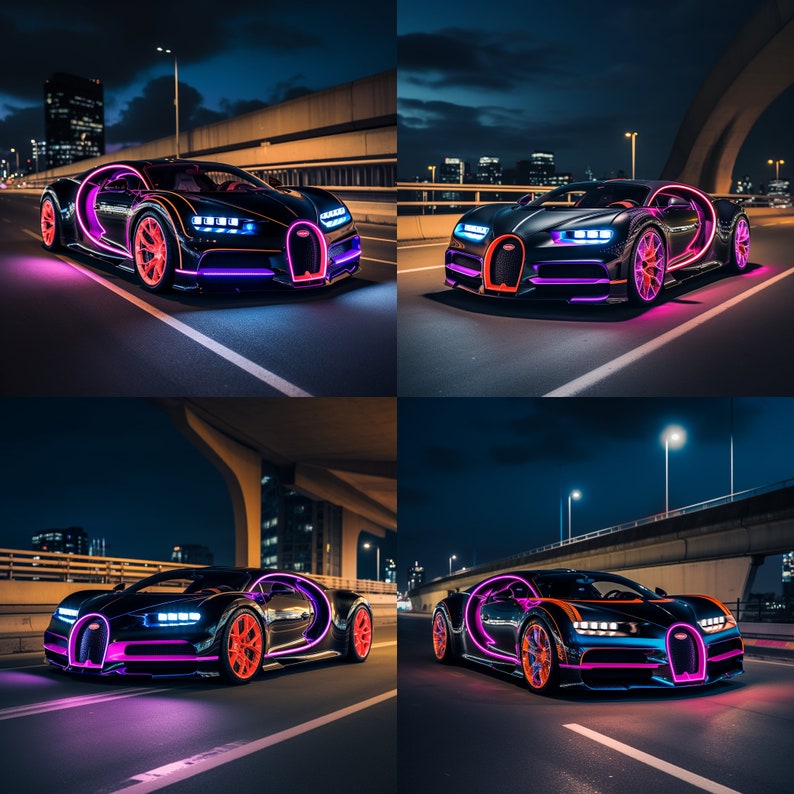 Neon Bugatti Art Print: Futuristic Car Poster (digital Download) - Etsy
