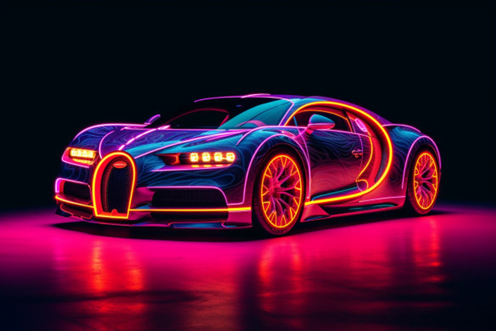 Neon Bugatti Art Print: Futuristic Car Poster (digital Download) - Etsy