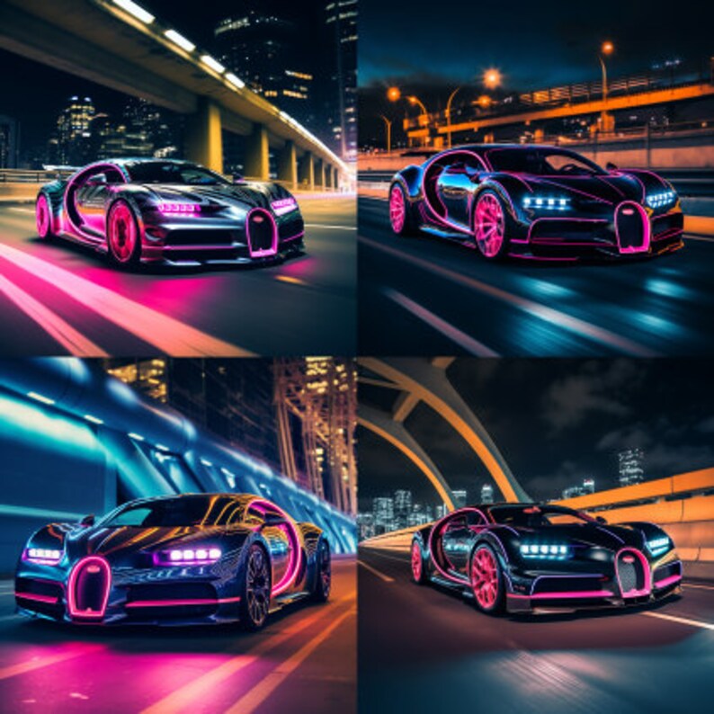 Neon Bugatti Art Print: Futuristic Car Poster (digital Download) - Etsy