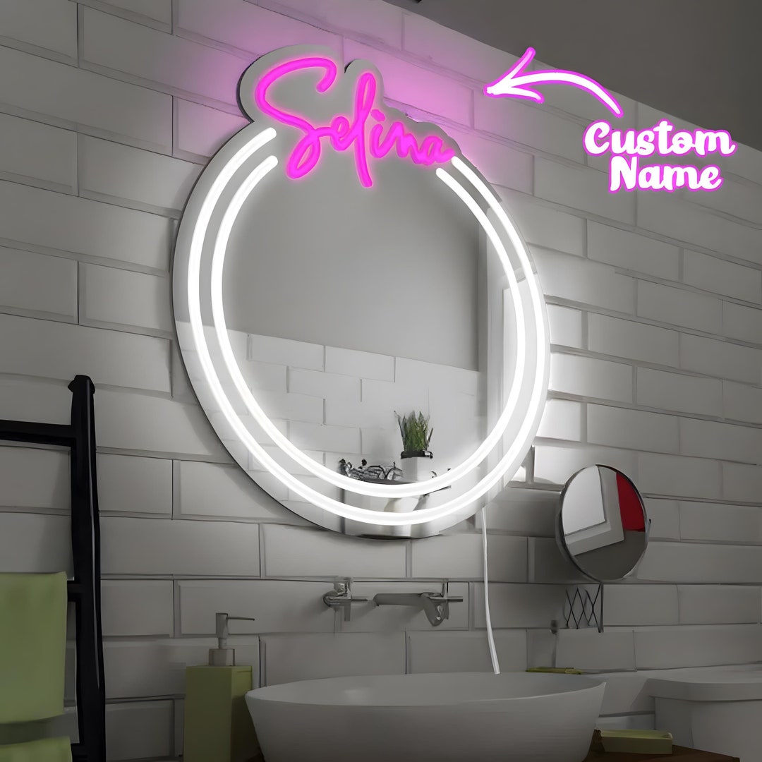 Personalized Name LED Light up Mirror - Custom Color Dimmable Wall ...