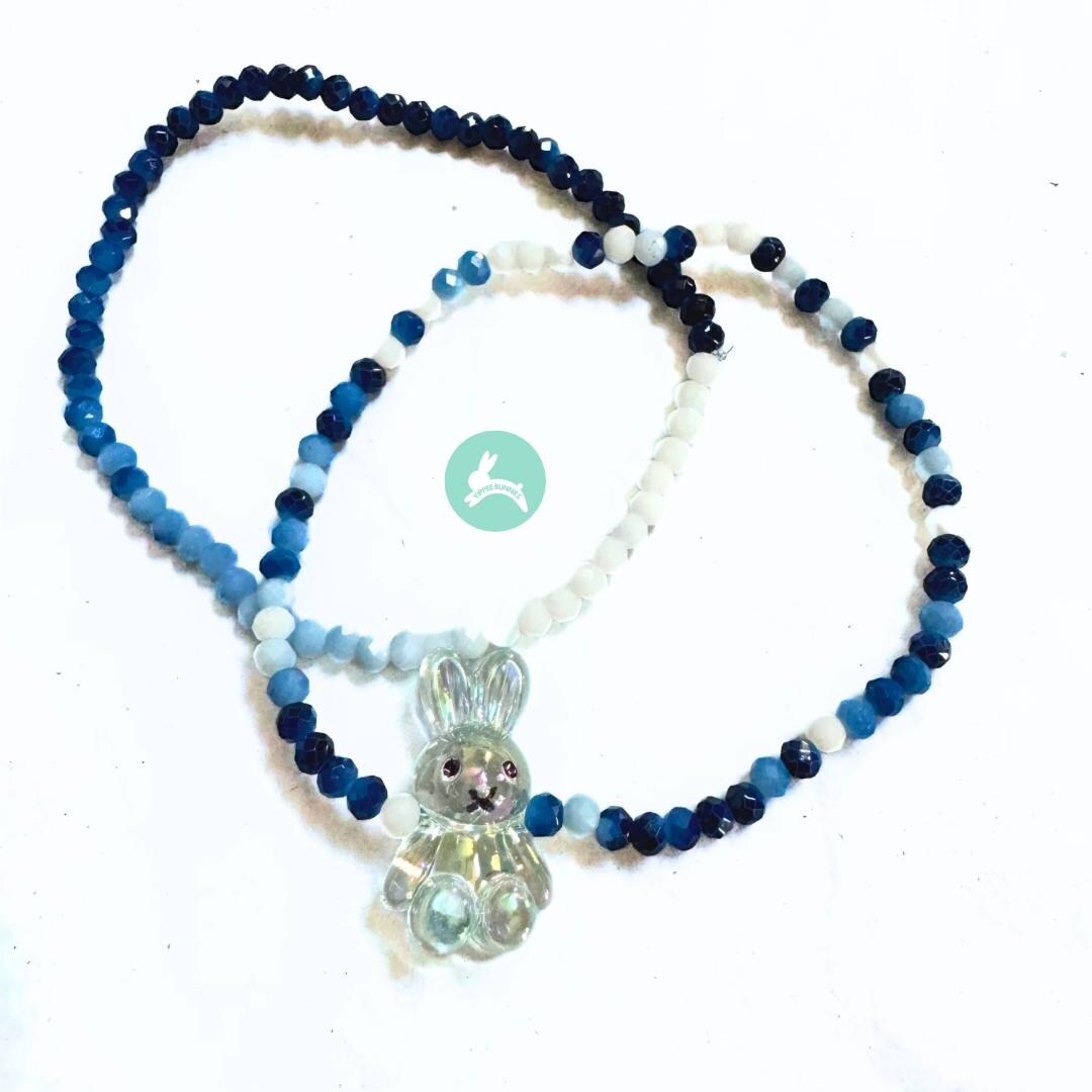 Cute Pair of Dainty Blue Ombré Crystal Beaded Miffy Bunny Stretch ...