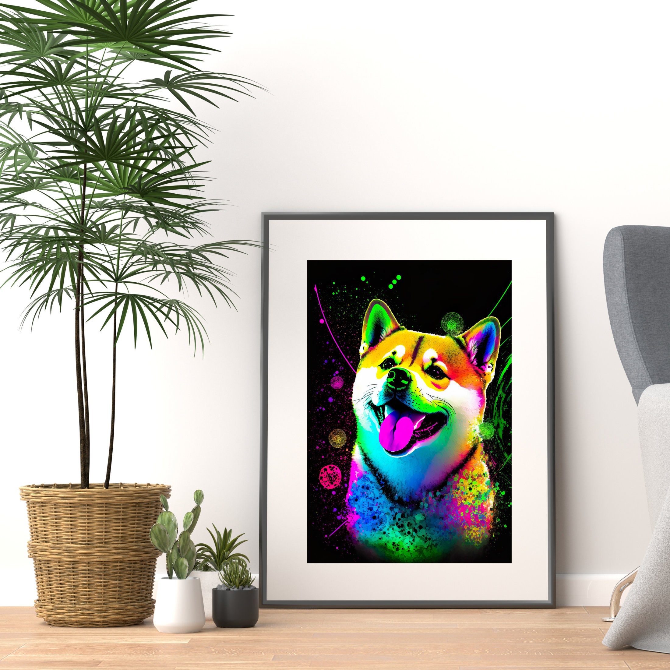 Neon Shiba Inu PRINTABLE ART Chibi Print Instant Download Dog Poster ...