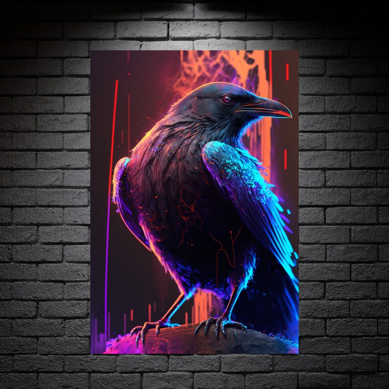 Neon Raven PRINTABLE ART Raven Print Instant Download Raven Poster Wild ...