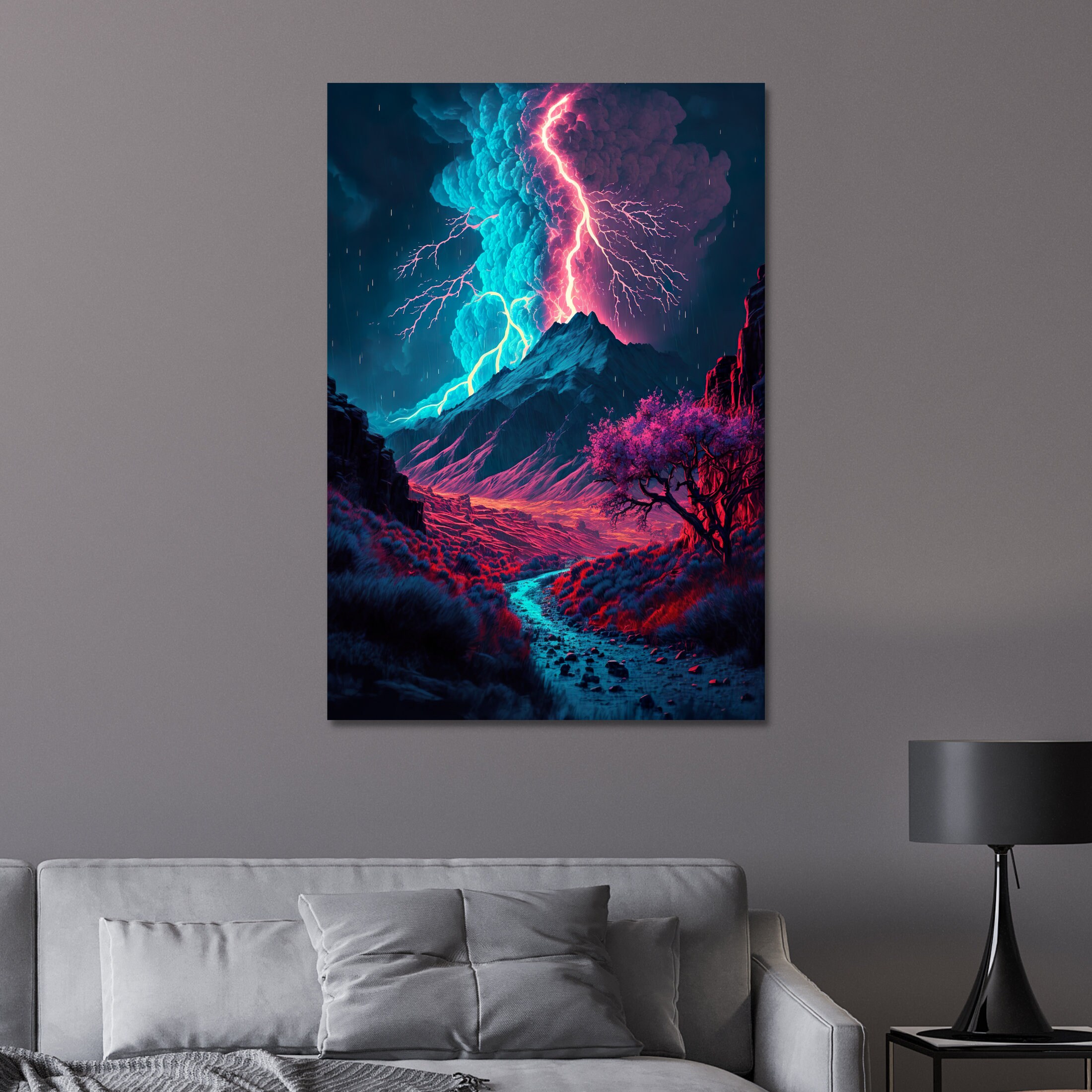 Volcanic Neon Storm PRINTABLE ART Volcano Print Instant Download ...
