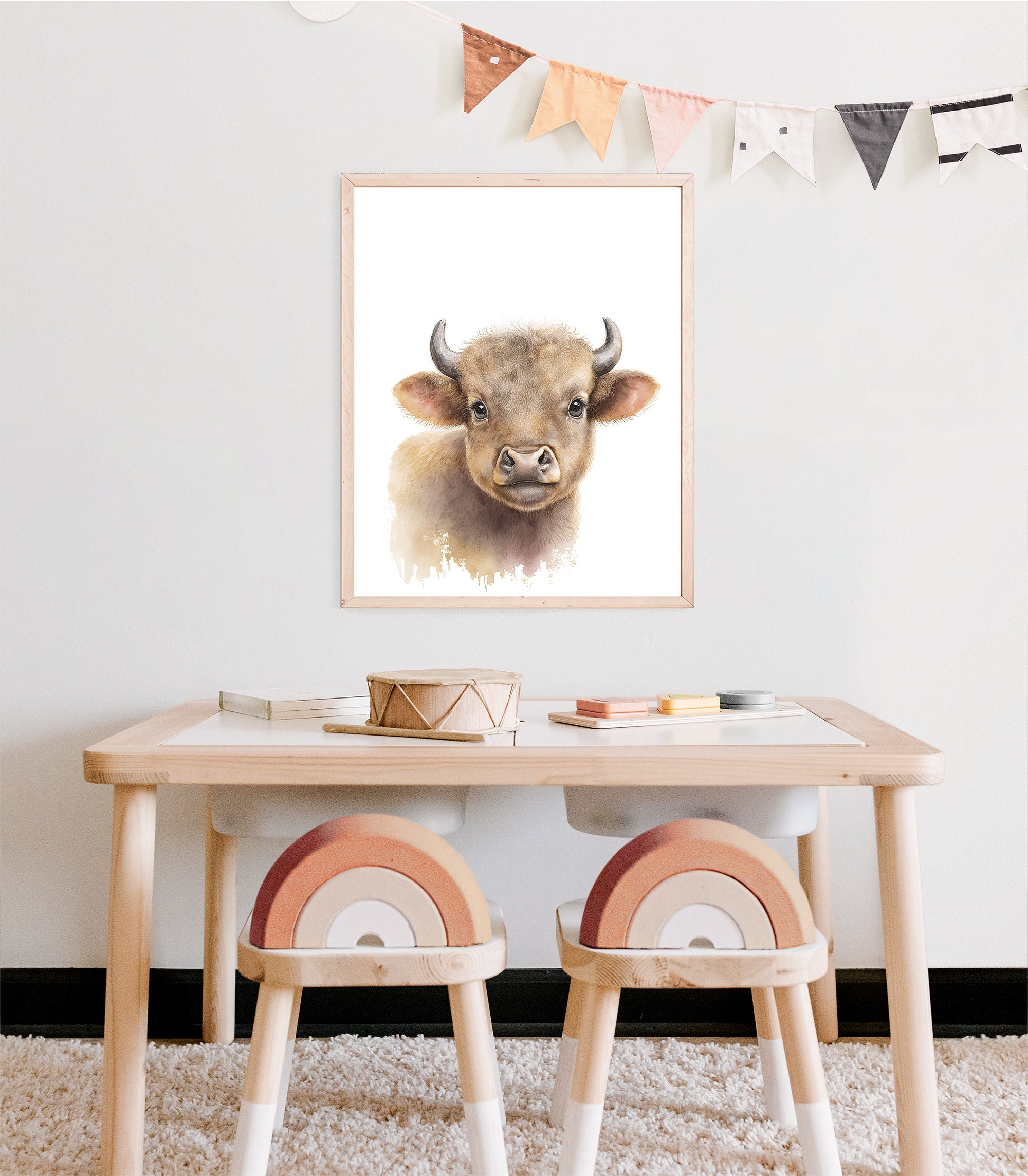 Buffalo Art - Baby Buffalo Nursery Print - Baby Animal Print - Buffalo ...