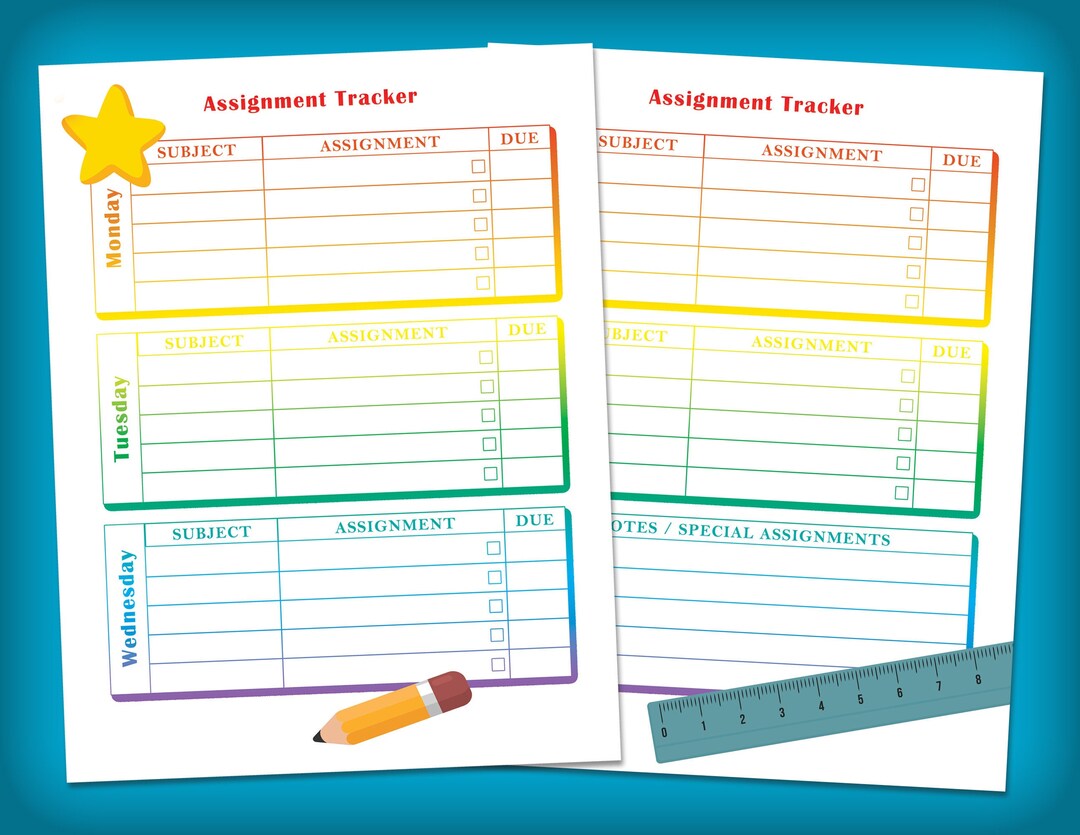 Printable 11x8.5 Assignment Tracker for Students - Etsy