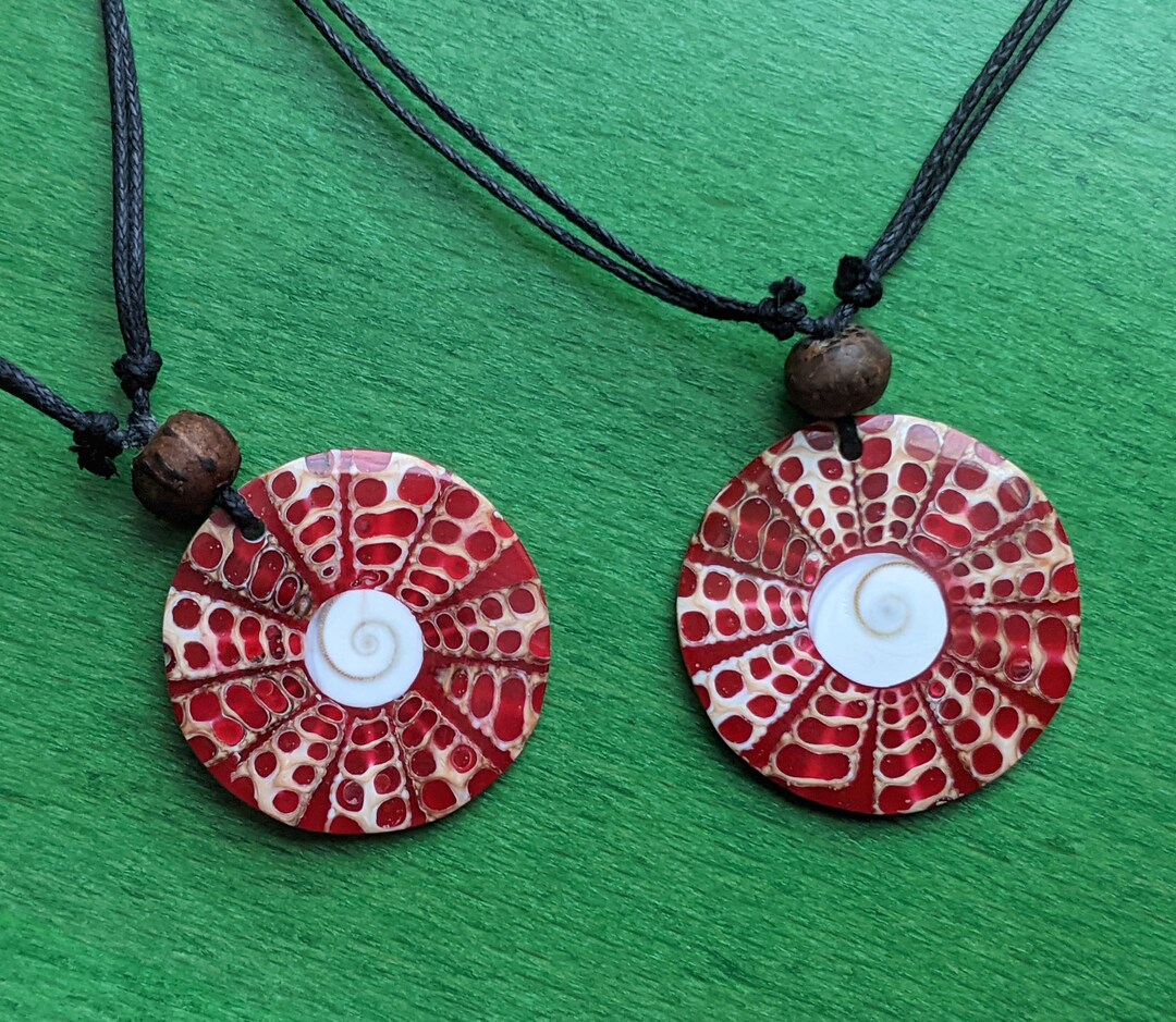Real Handmade Shiva Eye Sun Mother of Pearl Shell Coral Amulet Chain ...
