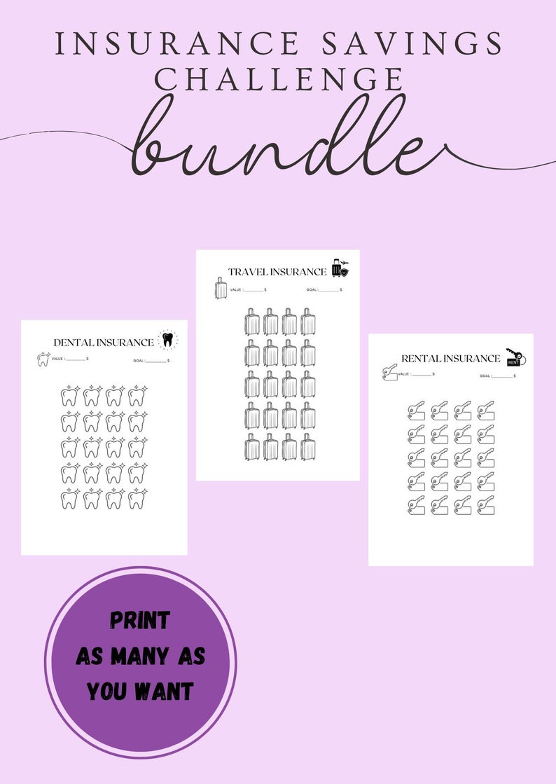 Insurance Saving Tracker Bundle, 7x12 Cards, Printable, A6, Money ...