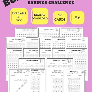 Fixed Amounts Savings Tracker Bundle, 19 Cards, Printable, A6, Money ...