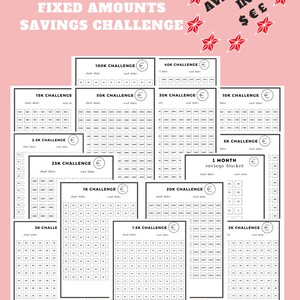 Fixed Amounts Savings Tracker Bundle, 19 Cards, Printable, A6, Money ...