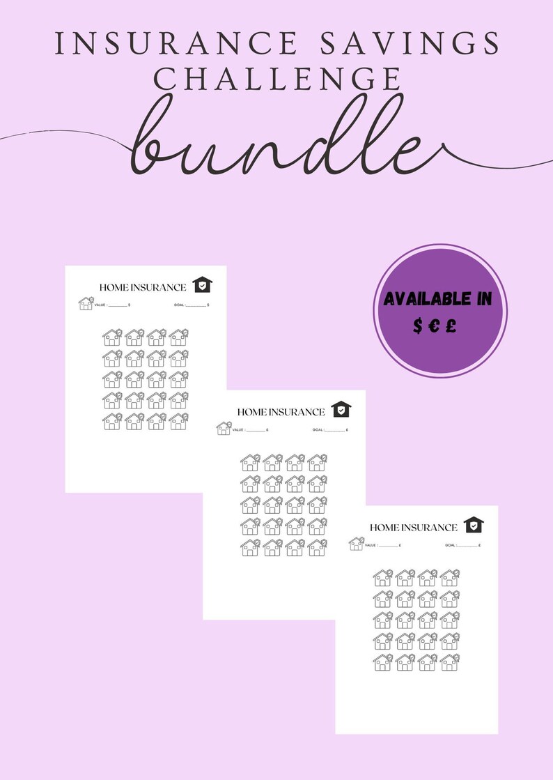Insurance Saving Tracker Bundle, 7x12 Cards, Printable, A6, Money ...