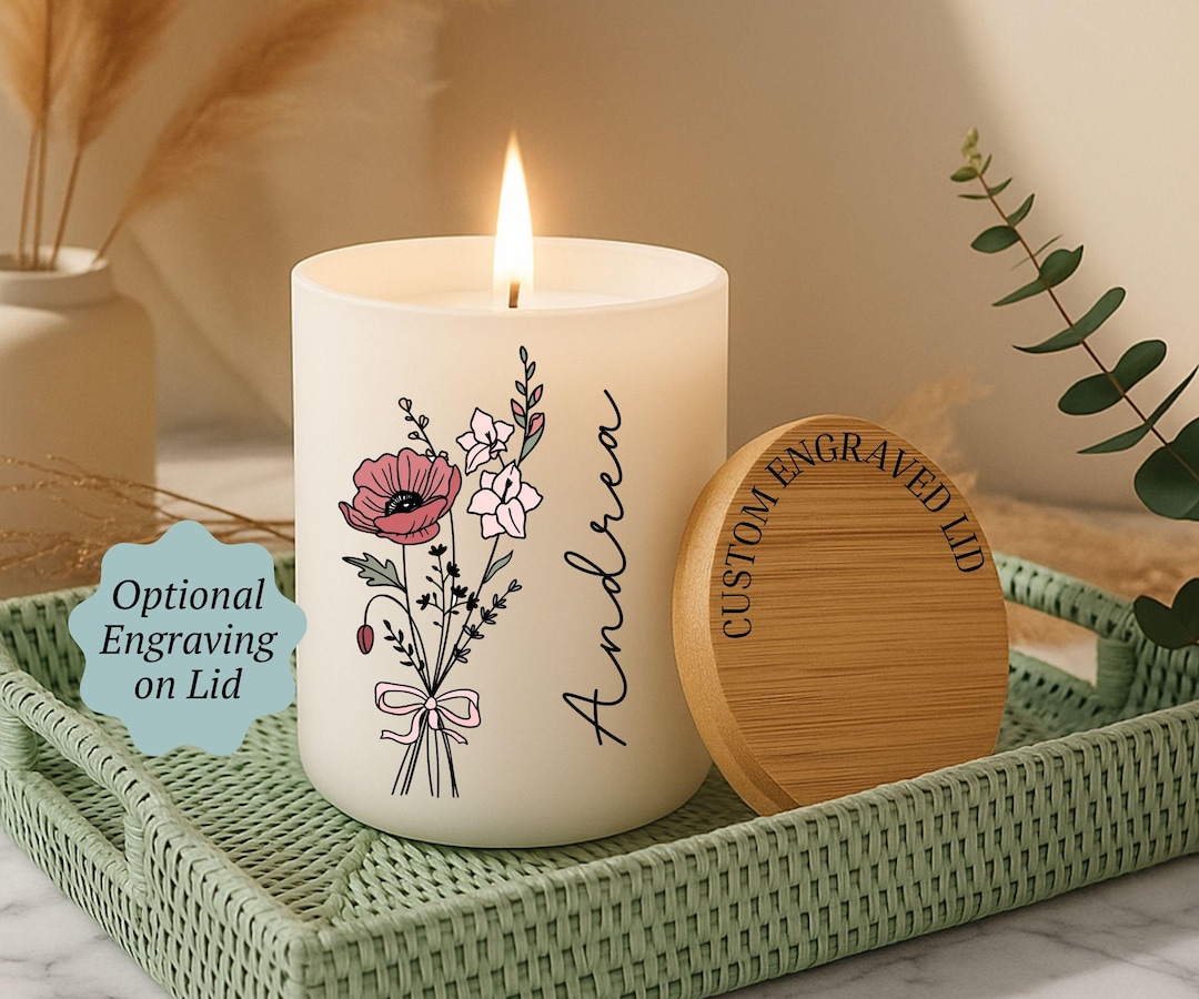 Personalized Birth Flower Candle, Birthday Gift, Coquette Birth Flower ...