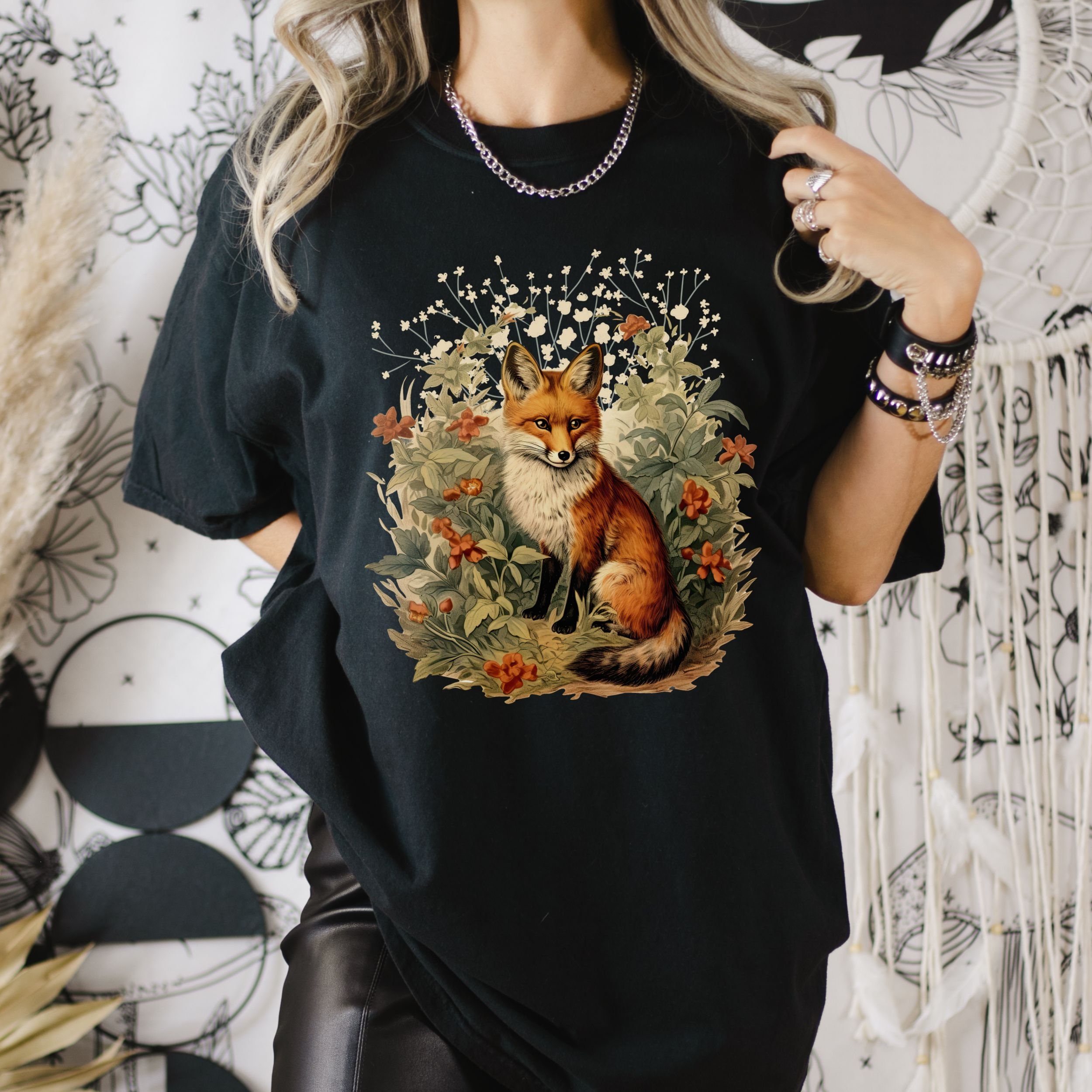 Comfort Colors Fox T-shirt, Botanical Vintage Style Tee, Boho Tee ...