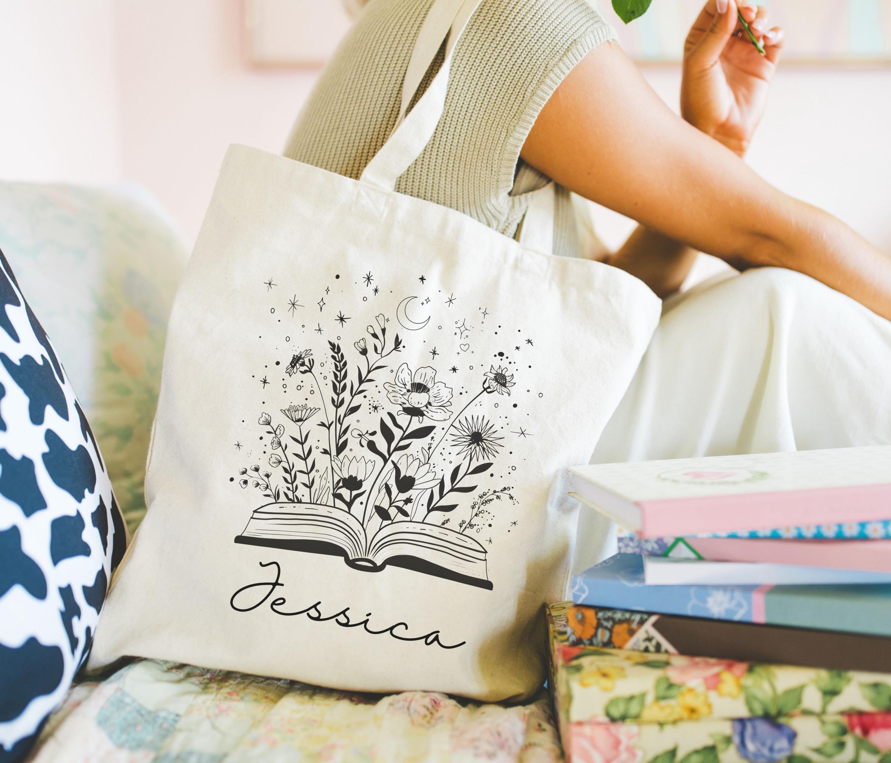 Personalized Book Lover Canvas Tote Bag, Custom Book Bag, Gift for Book ...