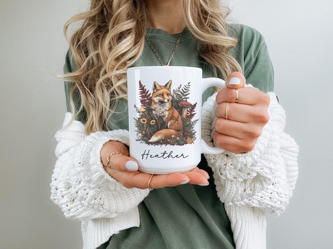 Personalized Fox Mug, Gift for Fox Lover, Custom Cottagecore Mug ...