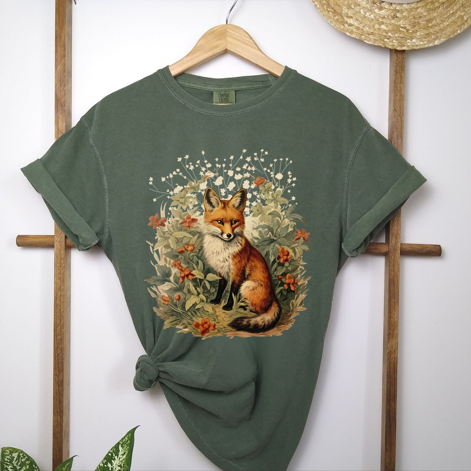 Comfort Colors Fox T-shirt, Botanical Vintage Style Tee, Boho Tee ...