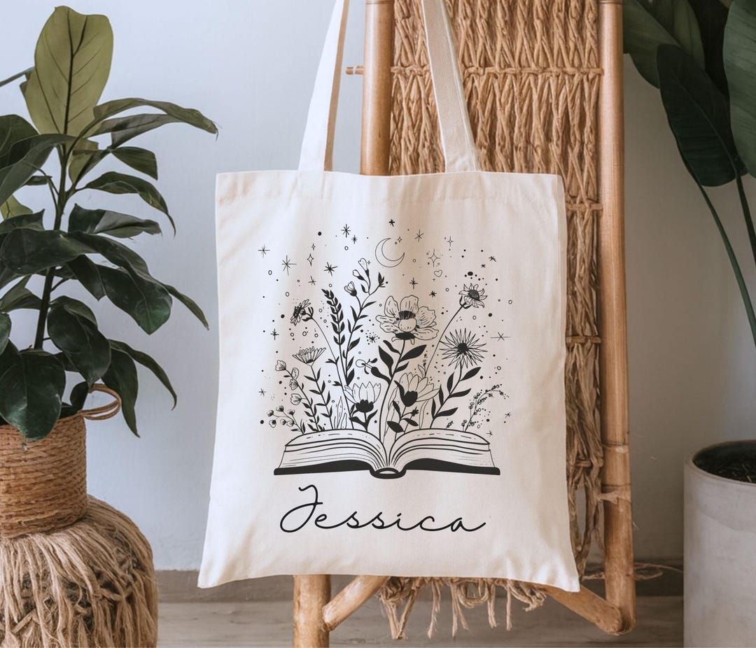 Personalized Book Lover Canvas Tote Bag, Custom Book Bag, Gift for Book ...