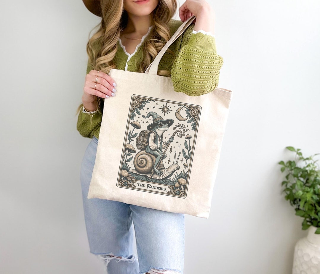 Cottagecore Frog Canvas Tote Bag, Goblincore Bag, Dark Academia Book ...